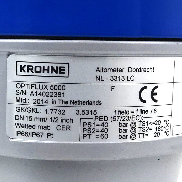 Electromagnetic Flow Sensor OPTIFLUX-5000 Krohne DN 15mm *New* - Axxa ...