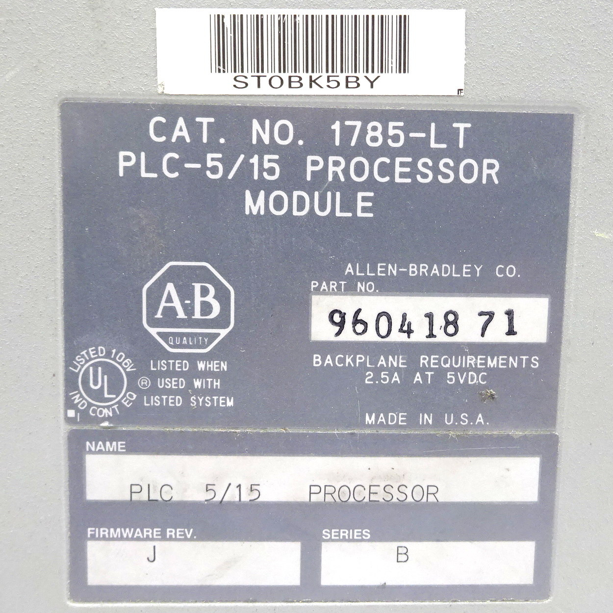 Processor Module 1785-LT Allen-Bradley PLC-5/15 *Used* - Axxa - Motor ...