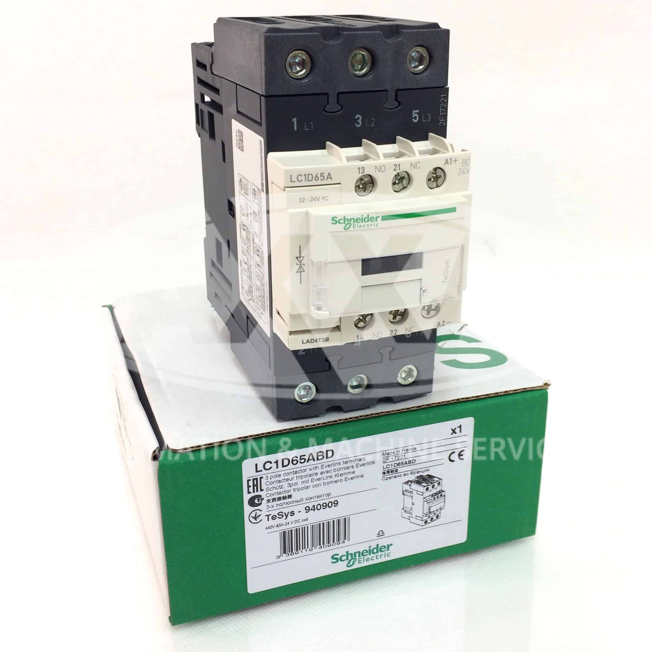 Contactor LC1D65ABD Schneider 3P (3NO) 1NC + 1NO Aux 24VDC 65A 30kW ...