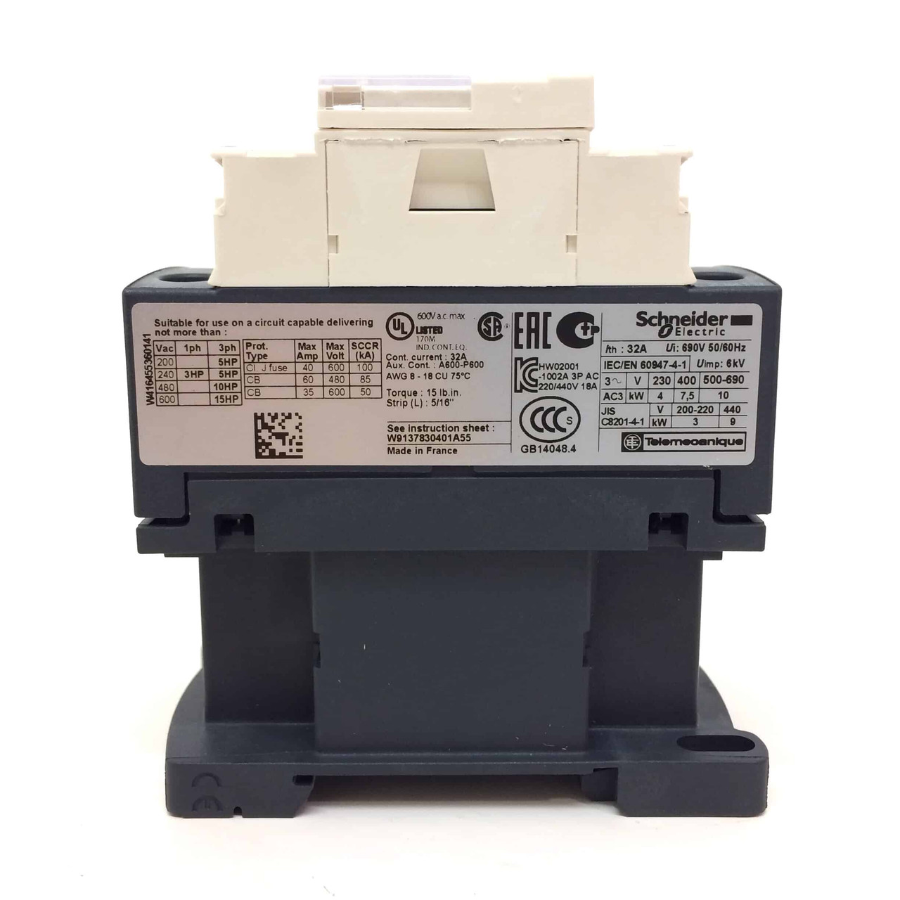 Contactor LC1D18E7 Schneider 3P (3NO) 1NC + 1NO Aux 48VAC 18A 7.5kW ...