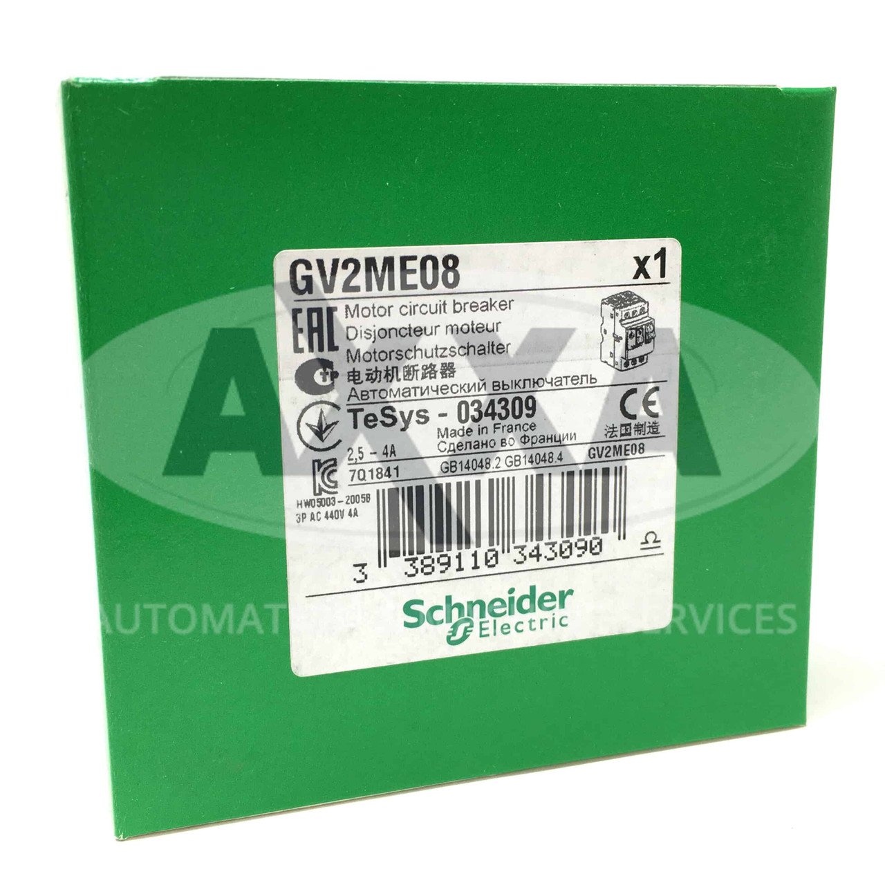 Schneider Electric GV2ME08 Motor Circuit Breaker 2.5-4A TeSys 034309 ...