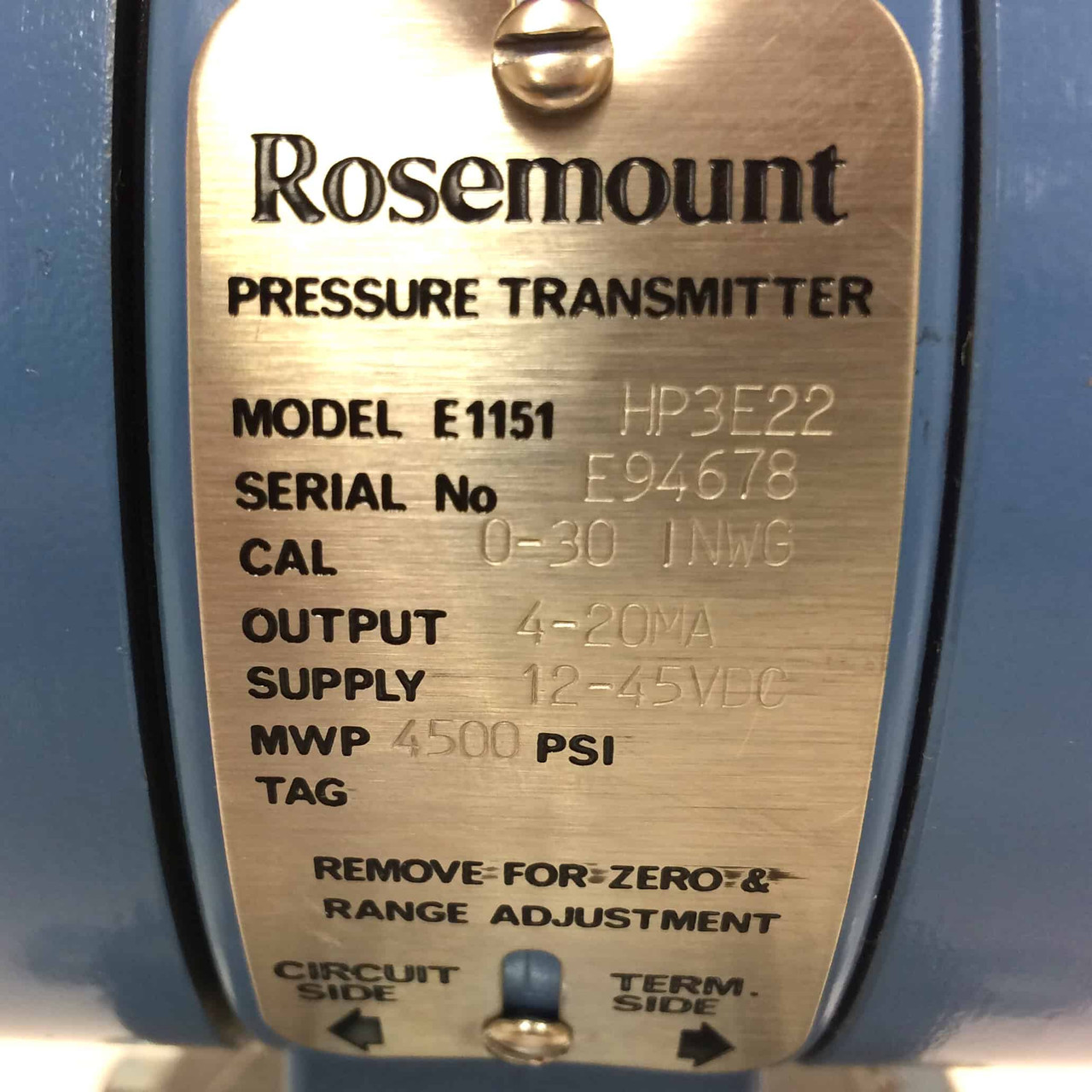 Pressure Transmitter 4500psi E1151-HP3E22 Rosemount E1151HP3E22 - Axxa ...