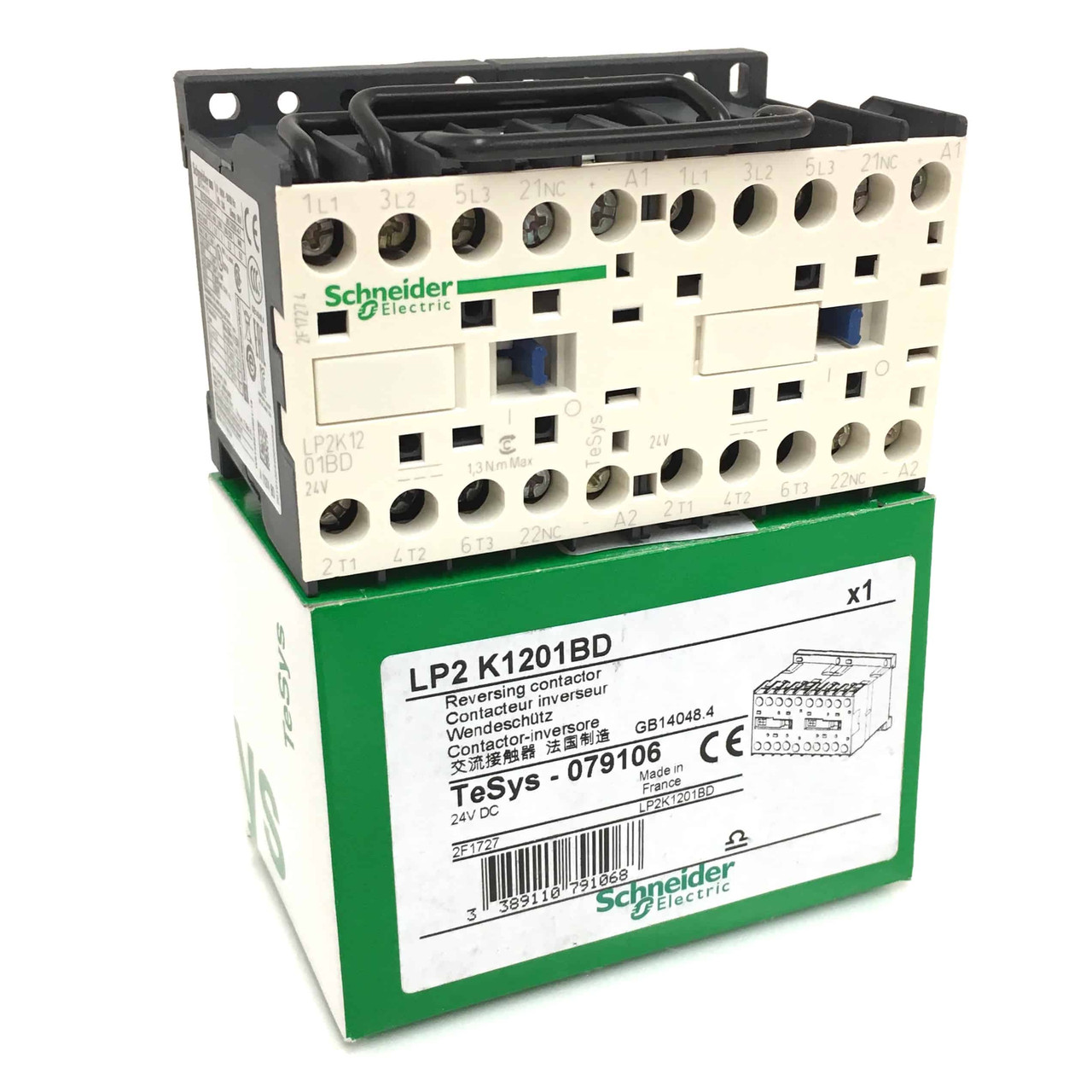 Reversing Contactor LP2K1201BD Schneider 3P (3NO) 1NC Aux + 24VDC 12A 5 ...