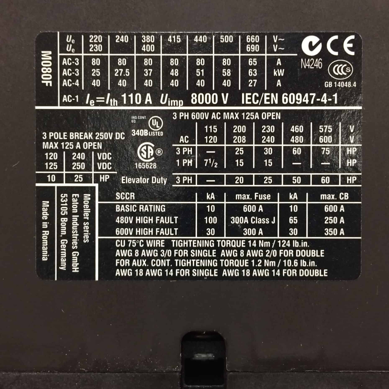 Contactor DILM80-110VAC Moeller 37kW 110VAC XTCE080F00E2 - Axxa - Motor ...