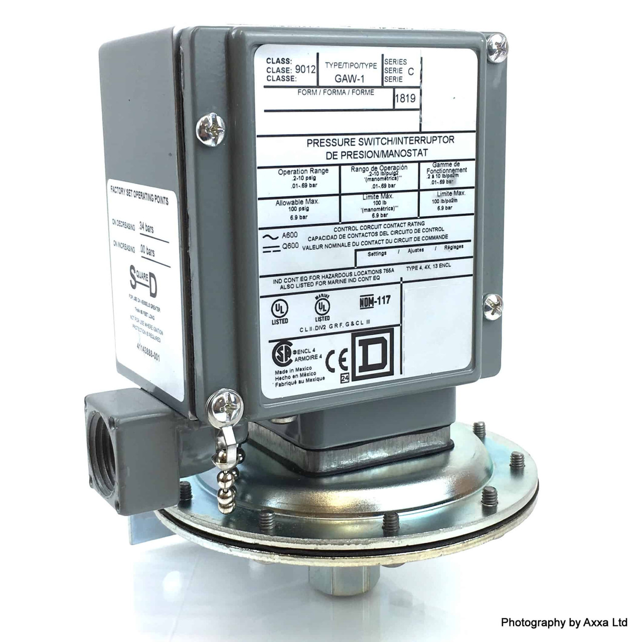 Pressure switch 9012-GAW-1 Square D 0.2 to 10 psig GAW19012 - Axxa ...