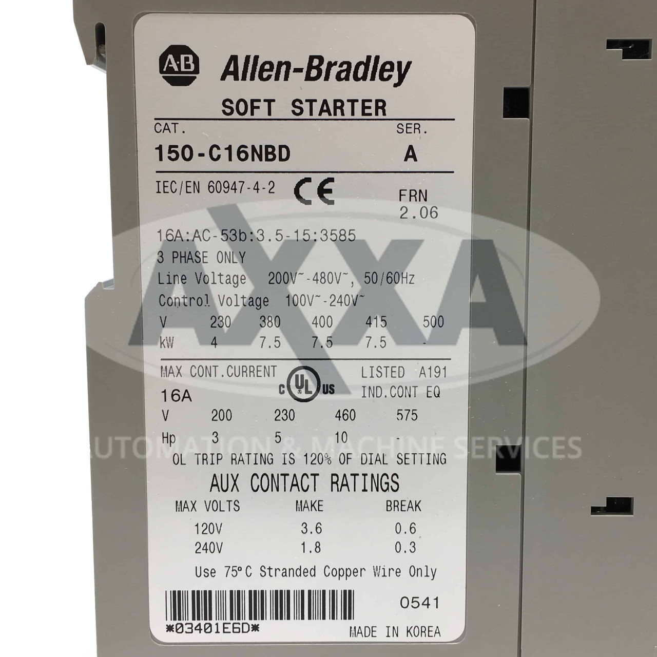 Soft Starter 150-C16NBD Allen-Bradley SMC-3 150C16NBD - Axxa - Motor ...