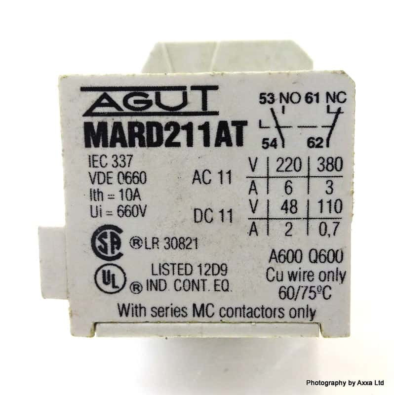 Contact Block MARD211AT Agut 10A 1NO/1NC MARD-211AT *New* - Axxa ...