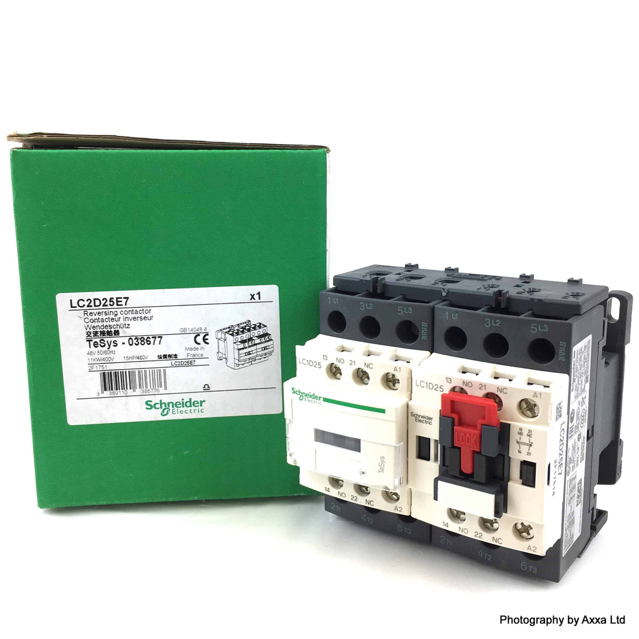 Reversing Contactor LC2D25E7 Schneider 3P (3NO) 2NC + 2NO Aux 48VAC 25A ...