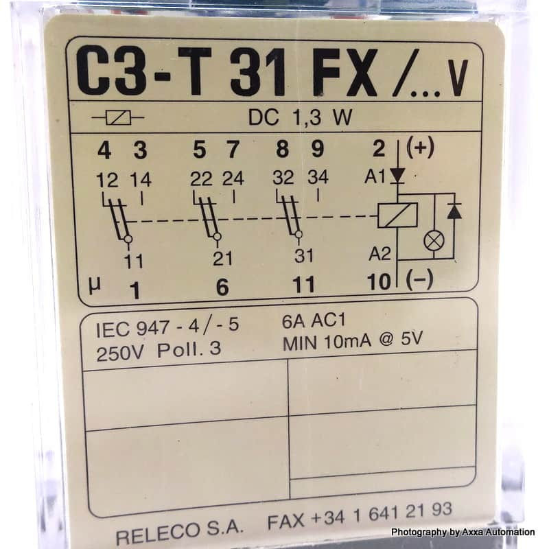 Relay Plug In C3-T31FX Releco 24VDC MR-C C3T31FX *New* - Axxa - Motor ...