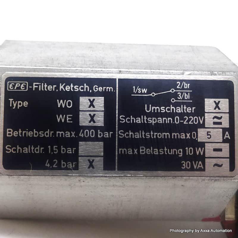 Filter Indicator Switch 309677/1 E.P.E LTD WO WE 4,2bar 5A - Axxa ...