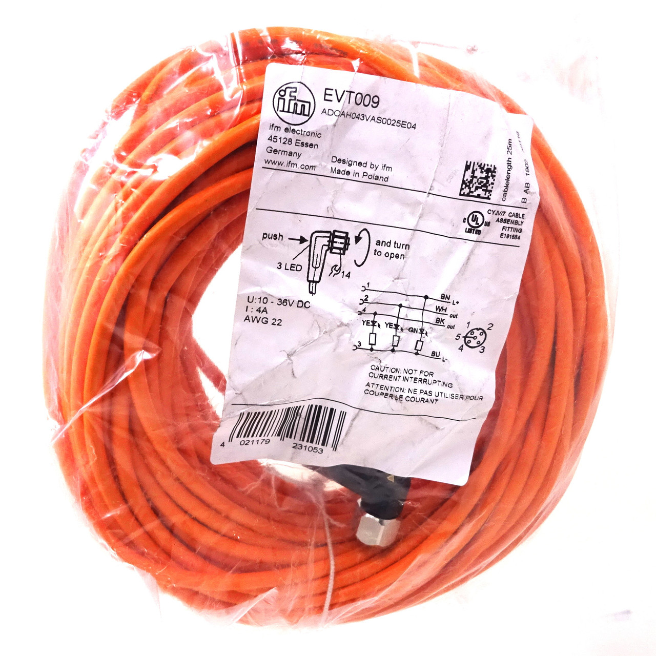 Cable with socket EVT009 IFM M12 PVC 25m - Axxa - Motor Control ...