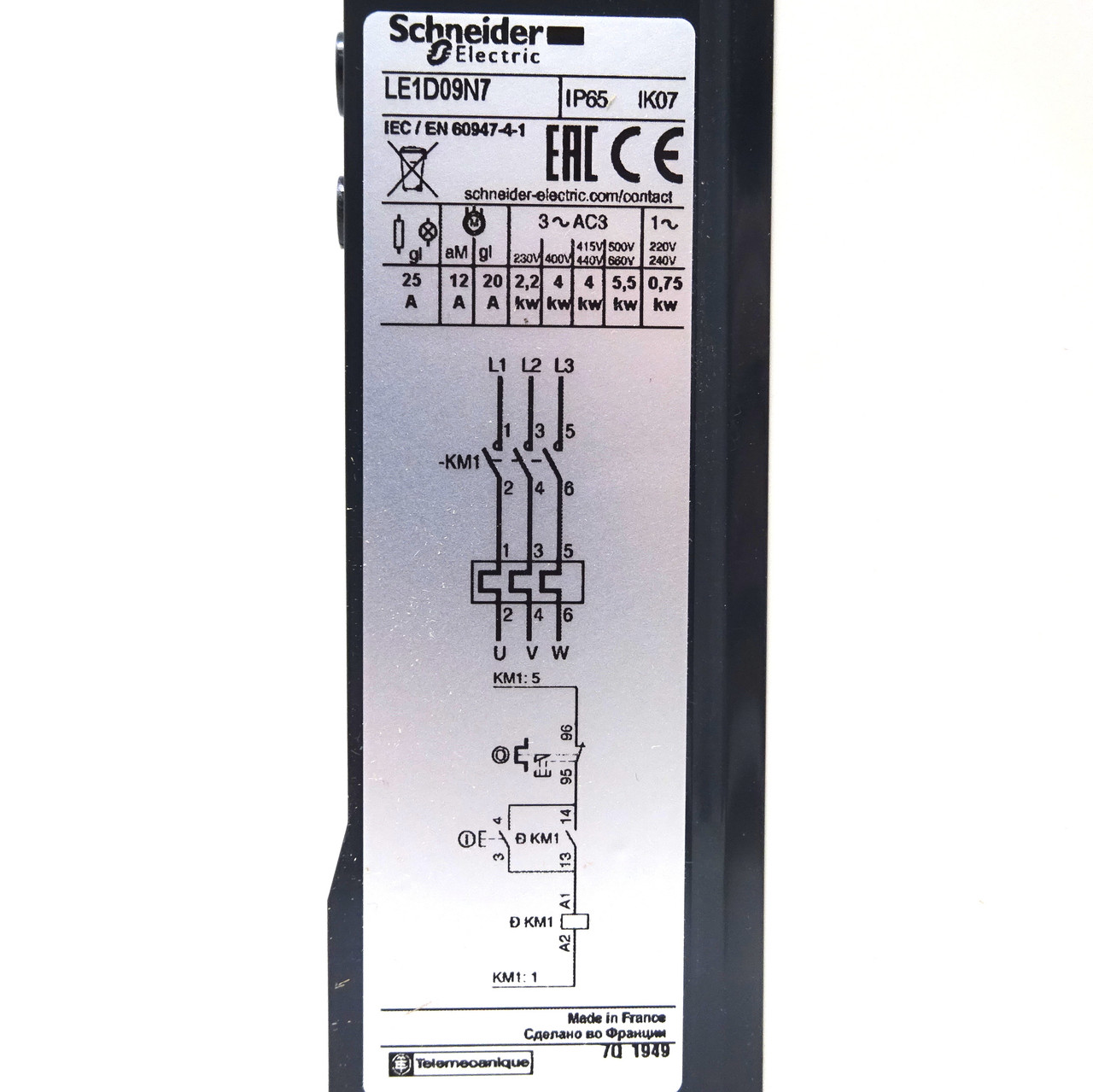 Enclosed DOL Starter LE1D09N7 Schneider 415VAC 9A 4kW - Axxa - Motor ...