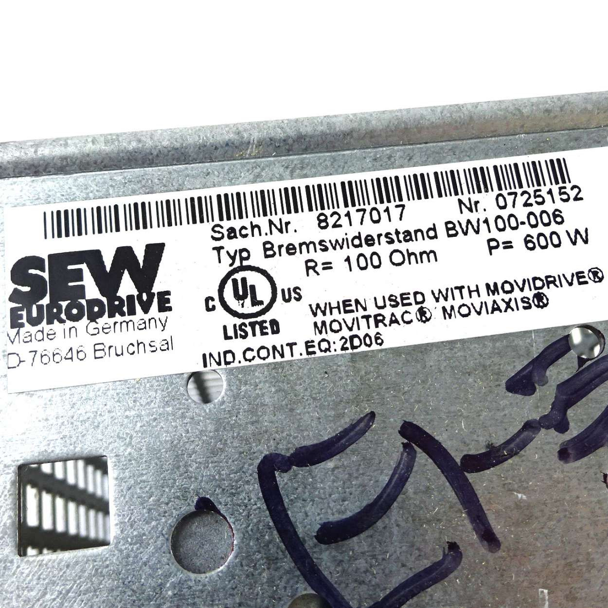 Braking Resistor BW100-006 Sew Eurodrive 100Ohm 600W *New* - Axxa ...