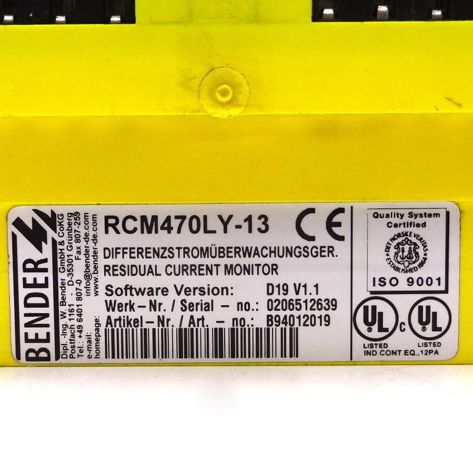 Residual Current Monitor RCM470LY-13 Bender *New* - Axxa - Motor ...
