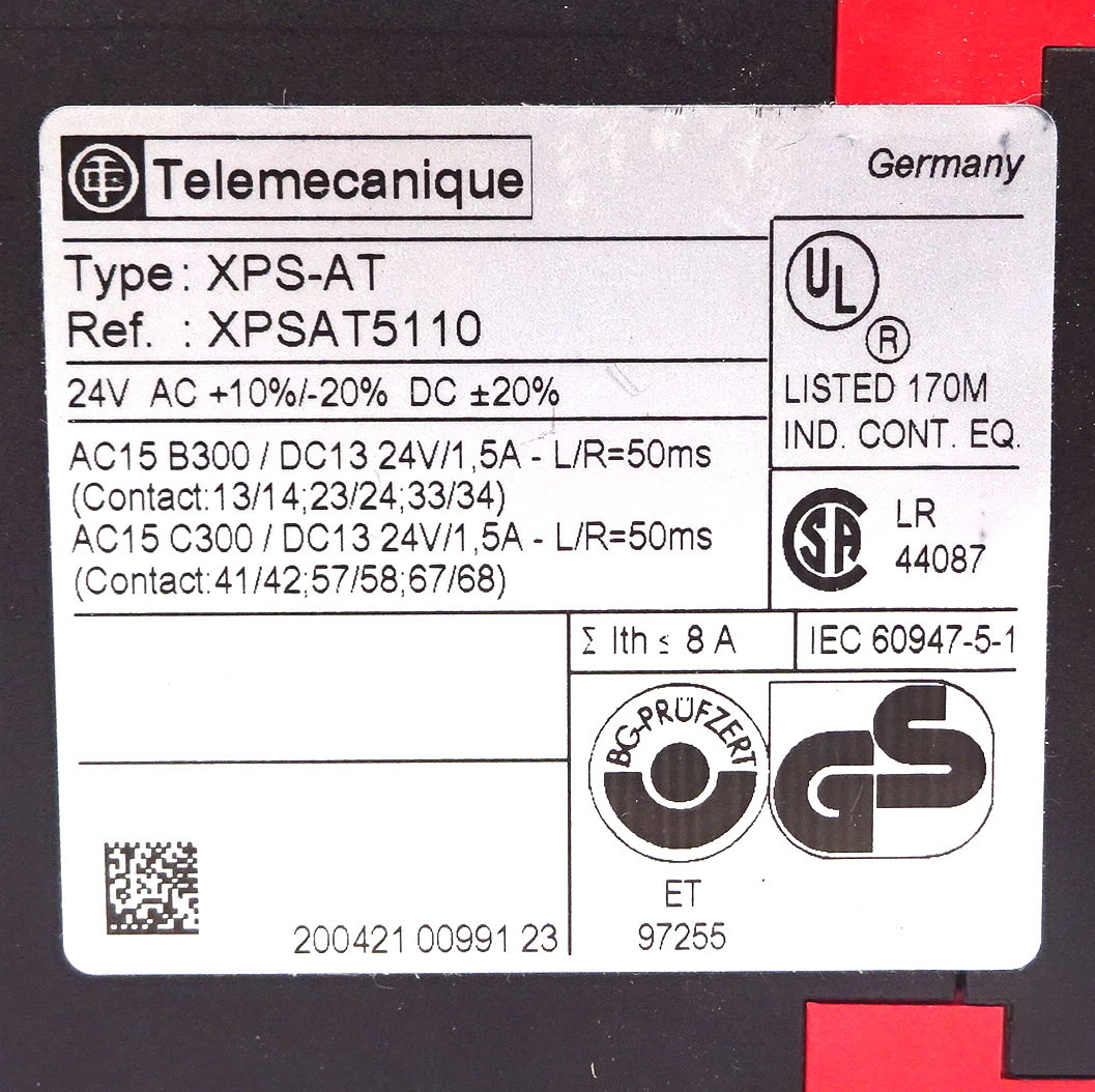 Safety Relay XPSAT5110 Telemecanique 24VAC/DC 8A *New* - Axxa - Motor ...