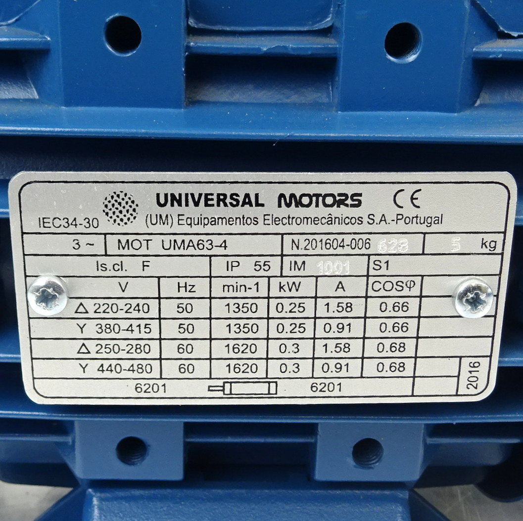 AC Motor UMA63-4-B35 Universal Motors 4 Pole 0.25kW 230/400VAC B35 ...