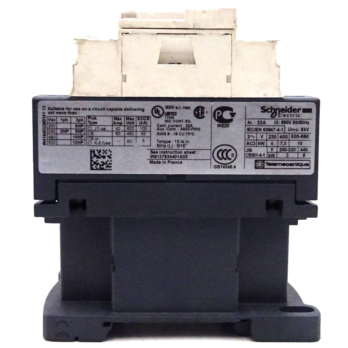 Contactor LC1D18M7 Schneider 3P (3NO) 1NC + 1NO Aux 220VAC 18A 7.5kW ...