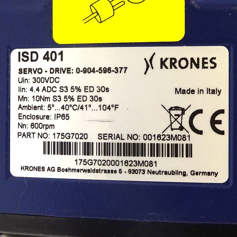 Servo Drive ISD401 Krones 300VDC 600rpm 10Nm 175G7020 *New* - Axxa ...