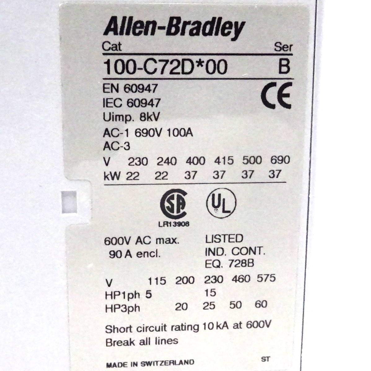 Contactor 100-C72DJ00 Allen-Bradley 24VDC 37kW - Axxa - Motor Control ...
