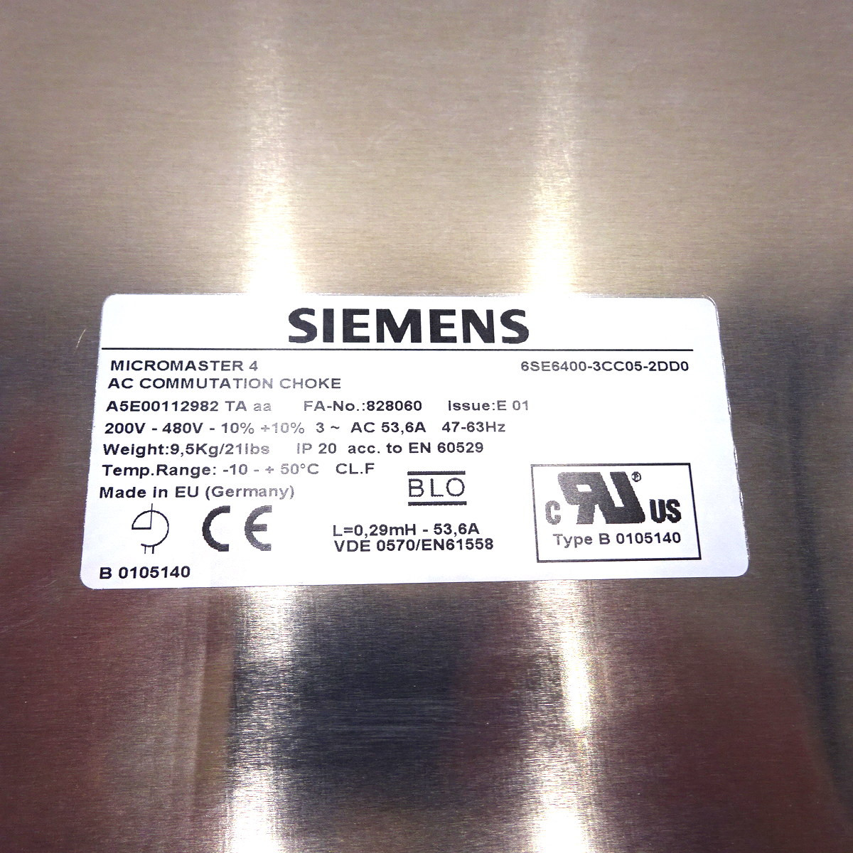 Micromaster 4 Line Reactor 6SE6400-3CC05-2DD0 Siemens 200-480V 3~AC 53 ...