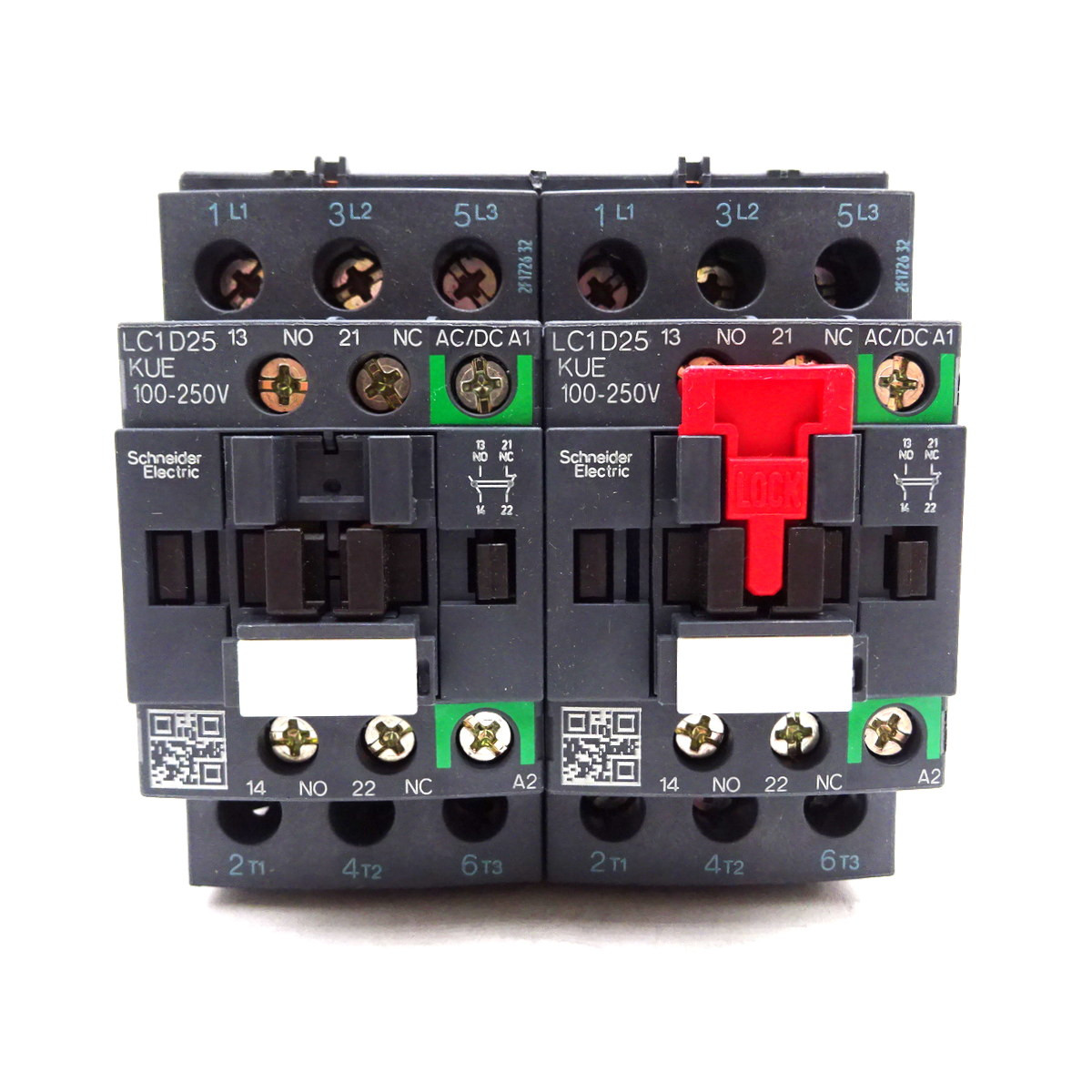 Reversing Contactor LC2D25KUE Schneider AC-3 11kW 400V 100-250V AC/DC ...