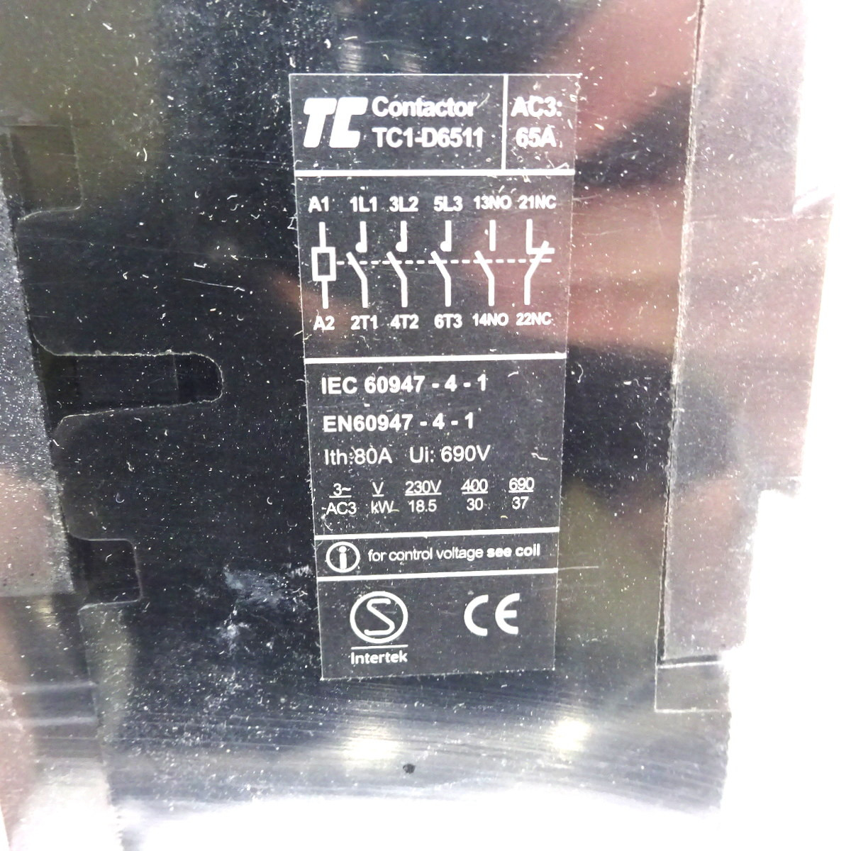 Contactor TC1D6511N7 Intertek AC-3 65A 37kW 415VAC 50/60Hz 3P 1NC+1NO ...