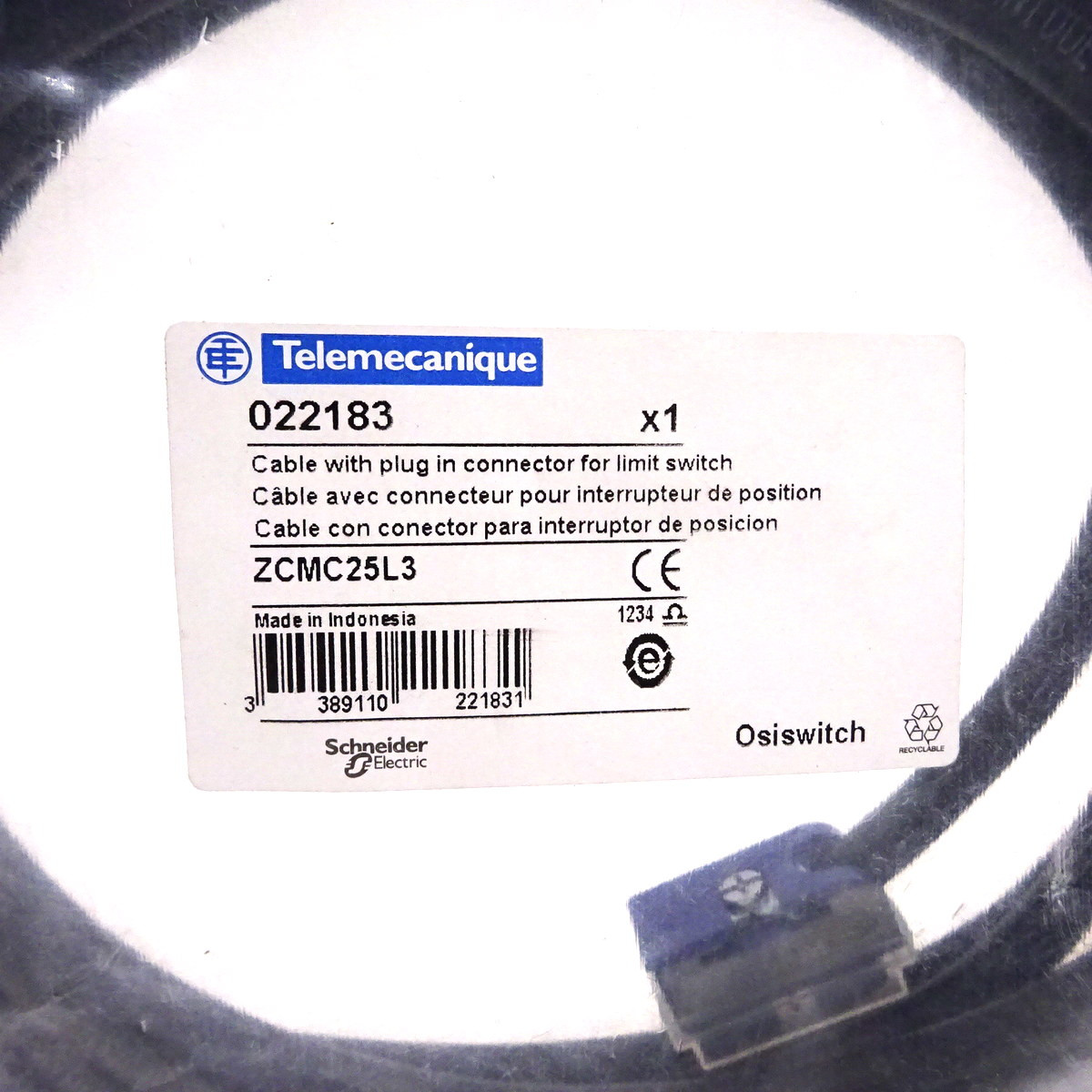 Cable with Plug-in Connector for Limit Switch ZCMC25L3 Telemecanique 3M ...
