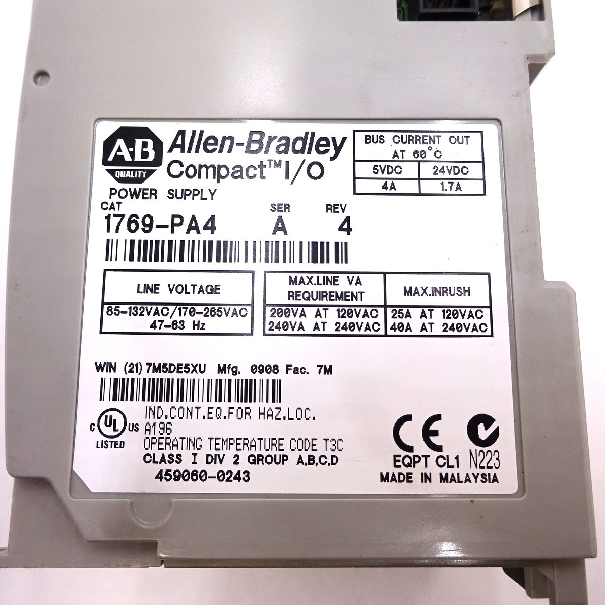 PLC Compact I/O Expansion PSU Module 1769-PA4 Allen-Bradley SER A 110 ...