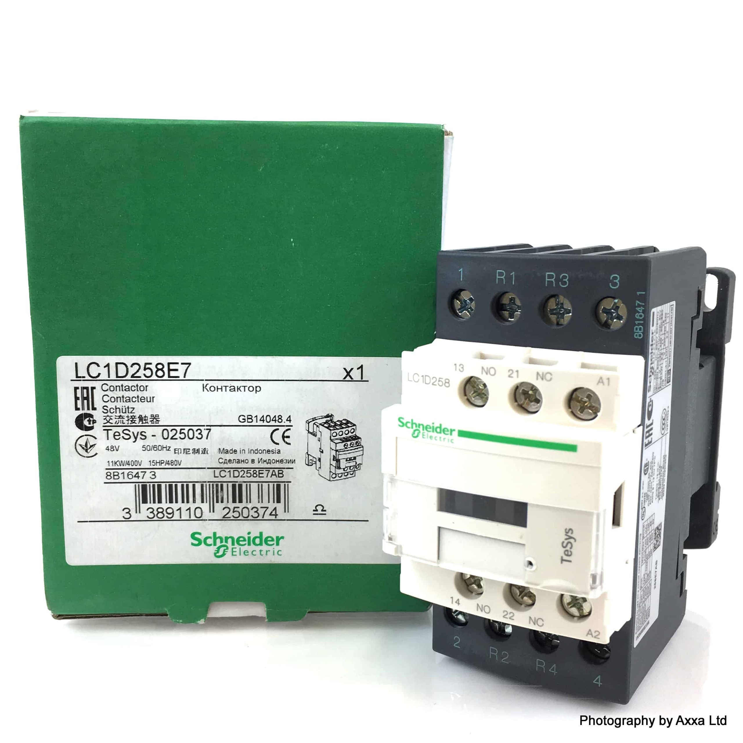 4 Pole Contactor LC1D258E7 Schneider 48VAC 40A 11kW 2NO/2NC 025037 ...