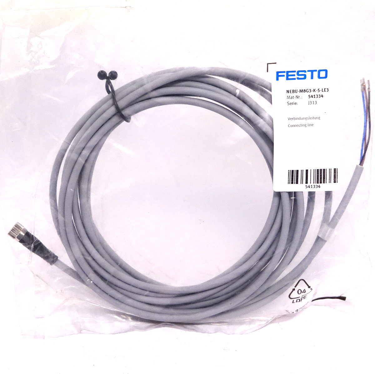 Connecting Cable NEBU-M8G3-K-5-LE3 Festo M8 3-pin 5m - Axxa - Motor ...