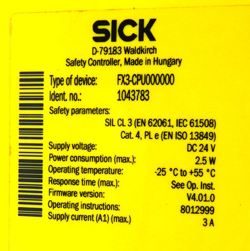 Safety Controller 1043783 SICK 3A 24VDC 2.5W FX3-CPU000000 - Axxa ...
