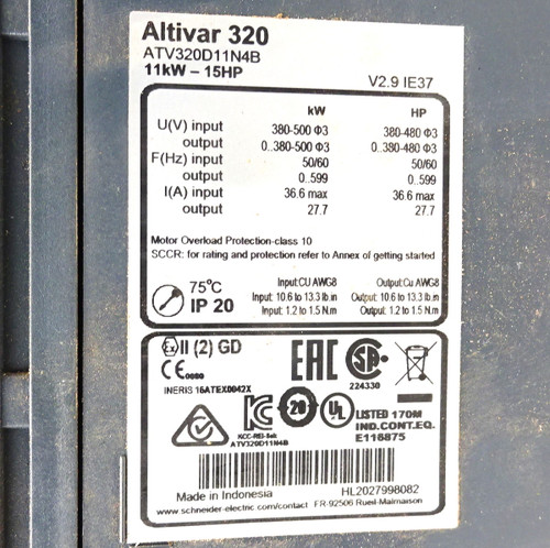 Variable Frequency Drive ATV320D11N4B Schneider 11kW 3Ph 400V 36.6A ...