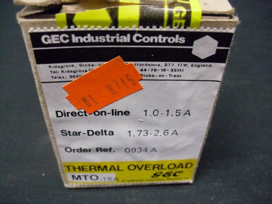Overload Relay MTO15/28A GEC 1.0-1.5A 0934A - Axxa - Motor Control ...