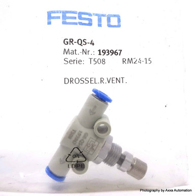 Flow Control Valve GR-QS-4 Festo 193967 - Axxa - Motor Control & Automation