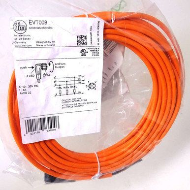 Connecting Cable with Socket EVT008 IFM 10-36VDC 4A 10m - Axxa - Motor ...