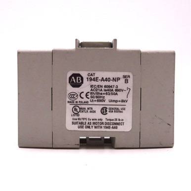 Auxiliary Switch Disconnector 194E-A40-NP Allen-Bradley 194E Series Ser ...