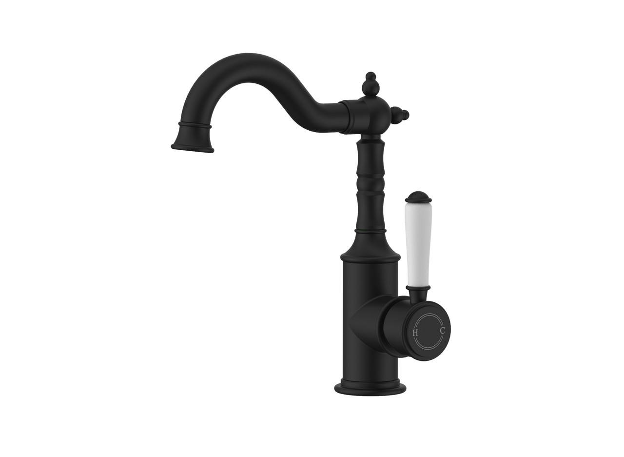 Clasico Basin Mixer White Ceramic Handle in Chrome, Matt Black, Brushed ...