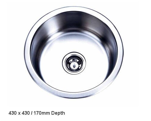 Chrome Stainless Steel Kitchen Sink Round Single Bowl - Renovation D