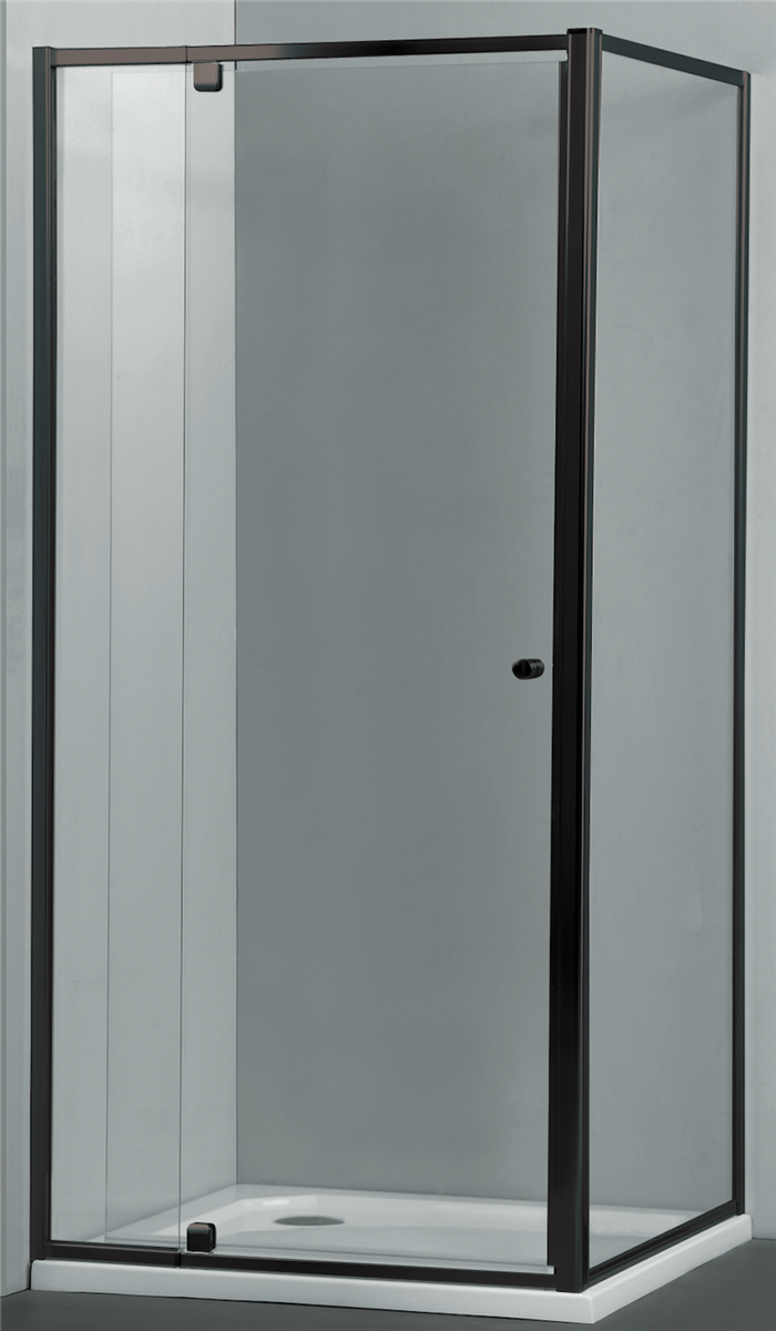 Semi Frameless Pivot Hinged Door Shower Screen - L SHAPE - Chrome & Black