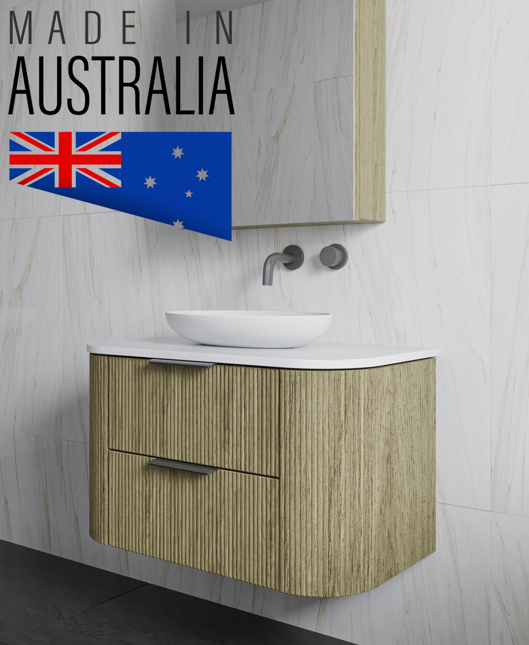Wave Wave Twin American Oak Fluted Corner TWIN 750 mm Vanity - Optional ...
