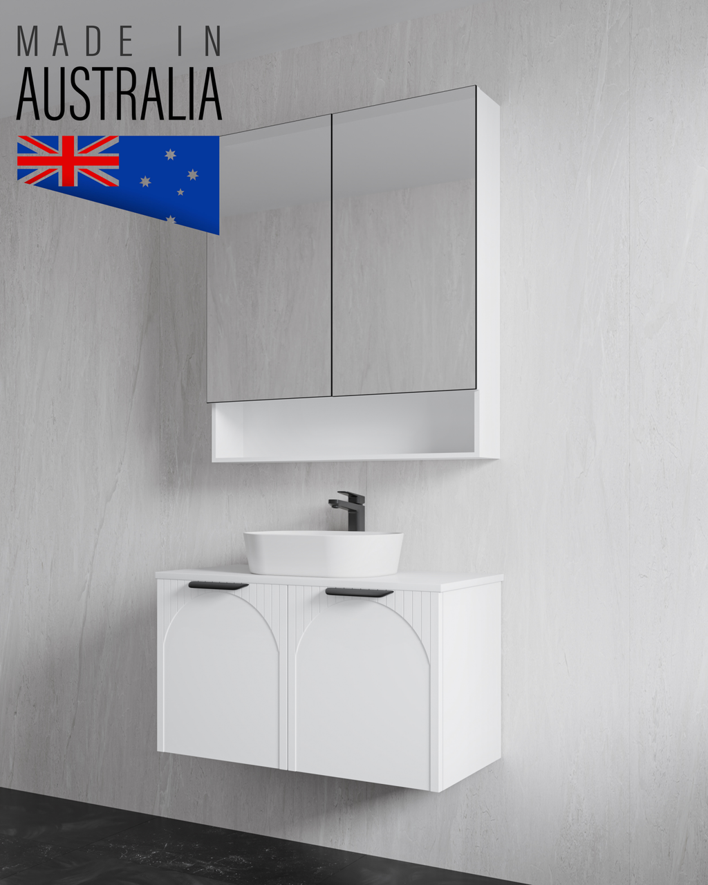 ARCPOLY Satin White Arch Wall Hung Vanity 900 mm - Renovation D