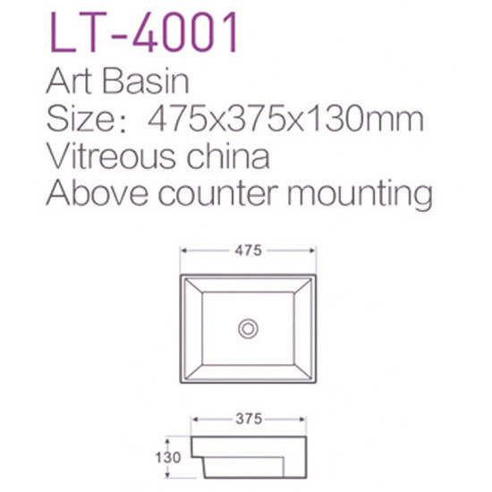 Rectangular Semi Inset / Drop In Basin LT4001 - Renovation D