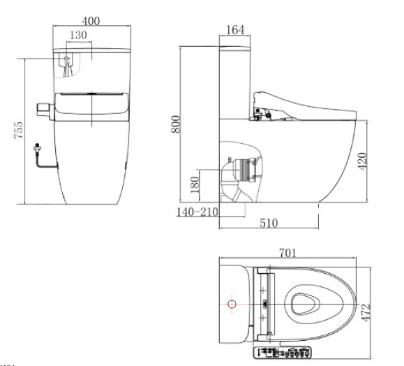 ELONG BTW Wall Faced Toilet Rimless Toilet Suite with C2 TOTO Washlet ...