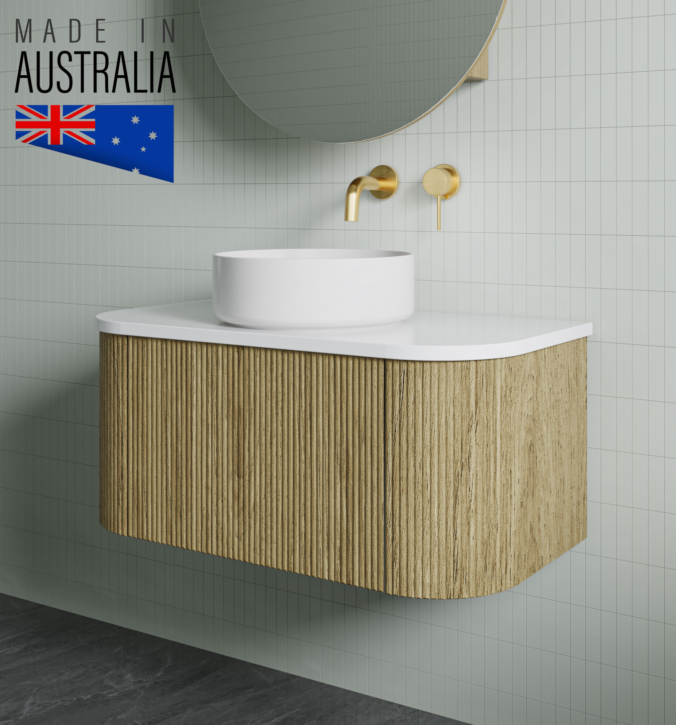 Satin White Curve Rouned Fluted Corner 900 mm Vanity - Optional Stone ...