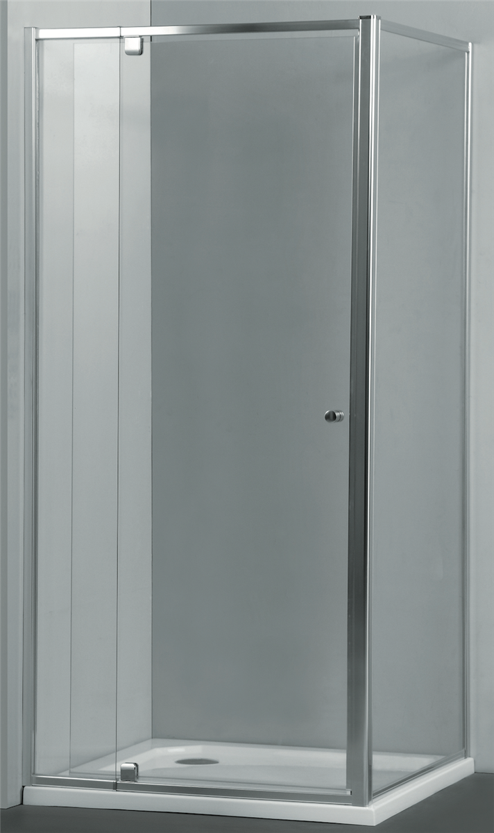 Semi Frameless Pivot Hinged Door Shower Screen - L SHAPE - Chrome & Black