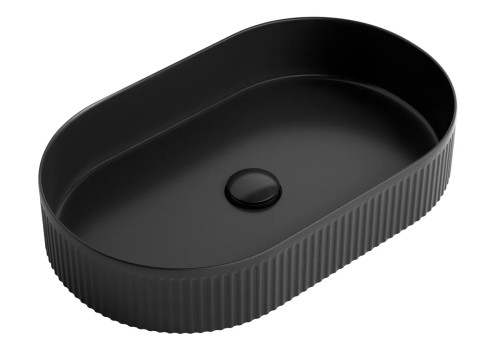 KENSINGTON FLUTED 580X360X100MM OVAL BASIN MATT WHITE AND MATT BLACK