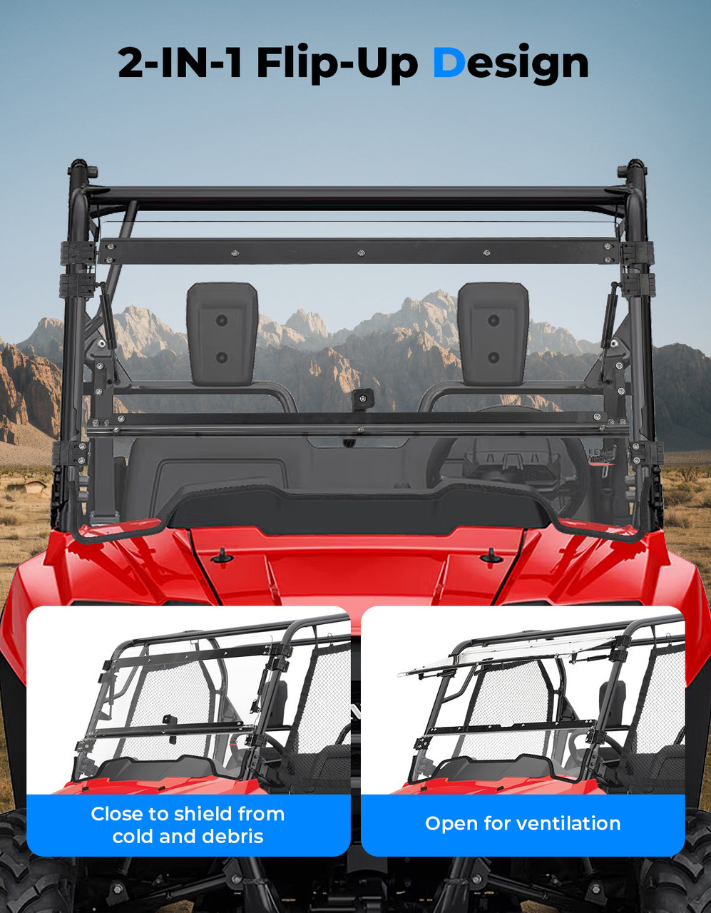 Honda Pioneer 700 (2014-2025) UTV Flip Up Windshield by Kemimoto ...