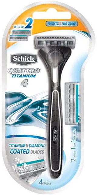 Schick Quattro Titanium Razor Handle + 2 Refill Cartridges - Nationwide ...