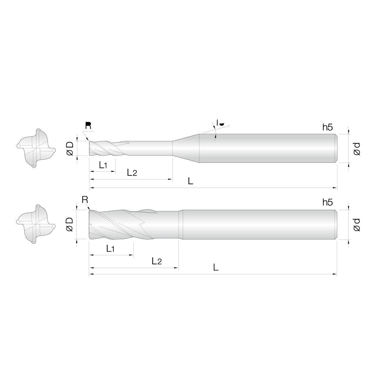 8mm x R3 4 Flute High Speed Corner Radius Cutter for Steel