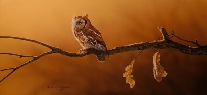 Screech Owl Richard Clifton Original Painting - Ashley's Art Gallery